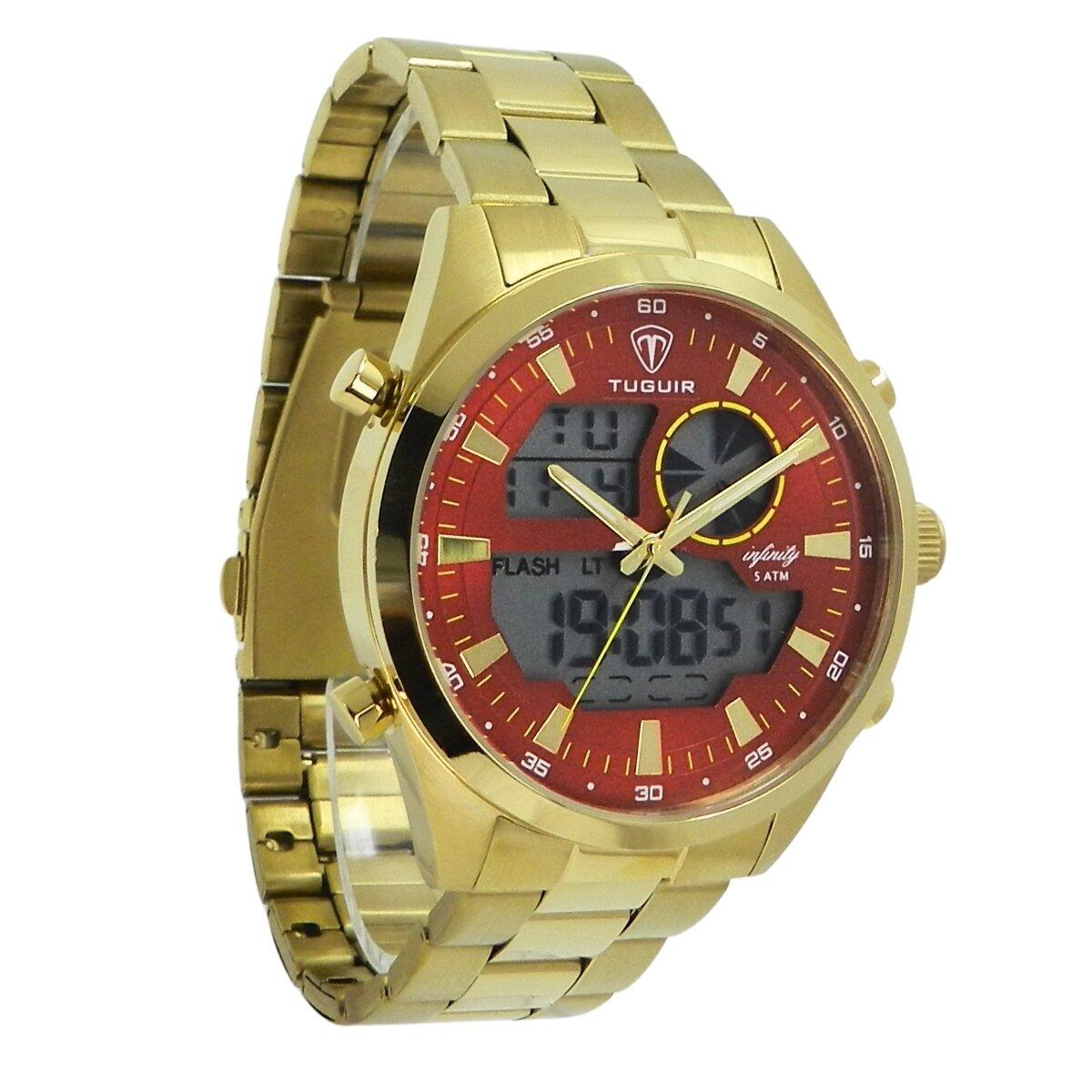 Relógio Masculino de Aço Tuguir AnaDigi Infinity GCS-1265 Dourado e ...