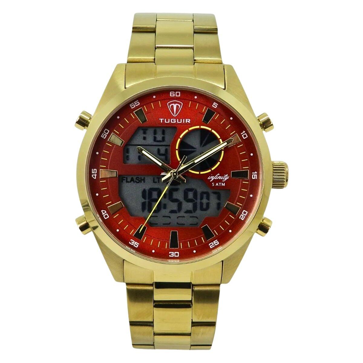 Relógio Masculino de Aço Tuguir AnaDigi Infinity GCS-1265 Dourado e ...