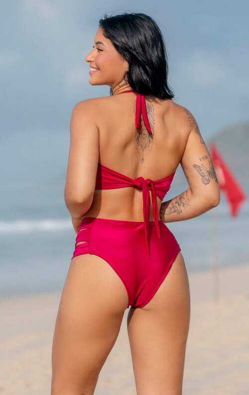 Comprar Conjunto De Biquíni Hot Pants E Top Com Bojo Cereja Grisfit