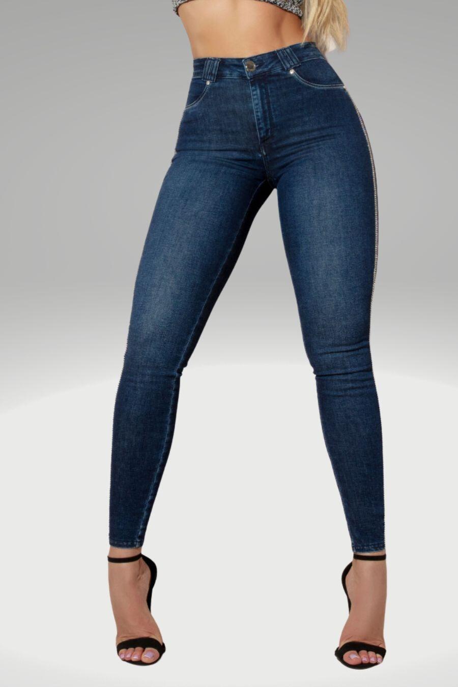 Comprar Calça Jeans Skinny com Pedrarias de Cristais na Lateral Pit ...