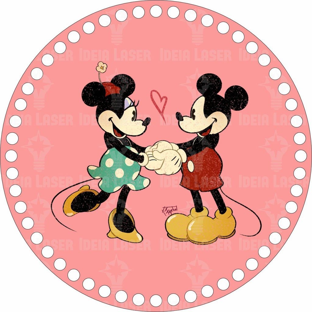 Comprar Base MDF Fio de Malha Crochê Redonda Estampada Mickey e Minnie ...