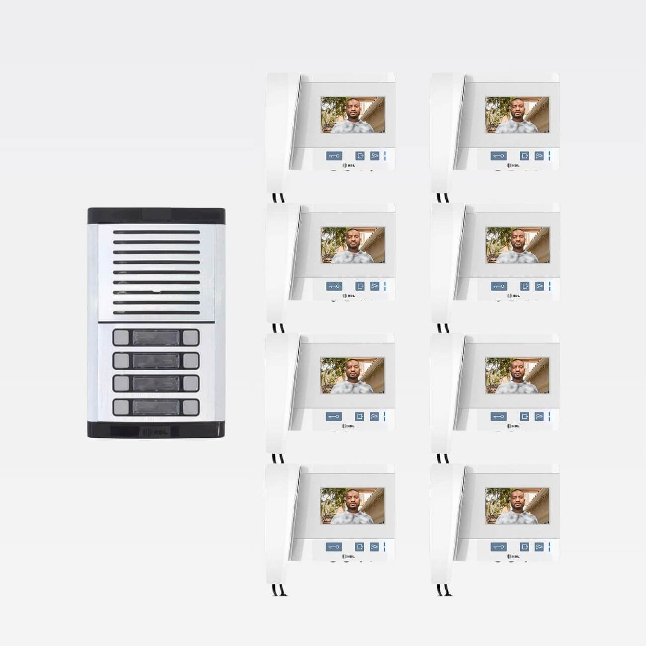 Kit Vídeo Porteiro Coletivo HDL 8 Pontos c/ 8 Monitores 4,3" - a partir de R$5.834,91