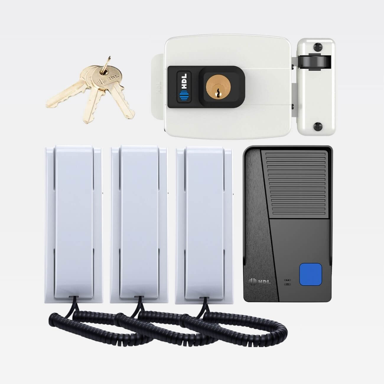 Kit Interfone HDL Class 3 Monofones + Fechadura Elétrica