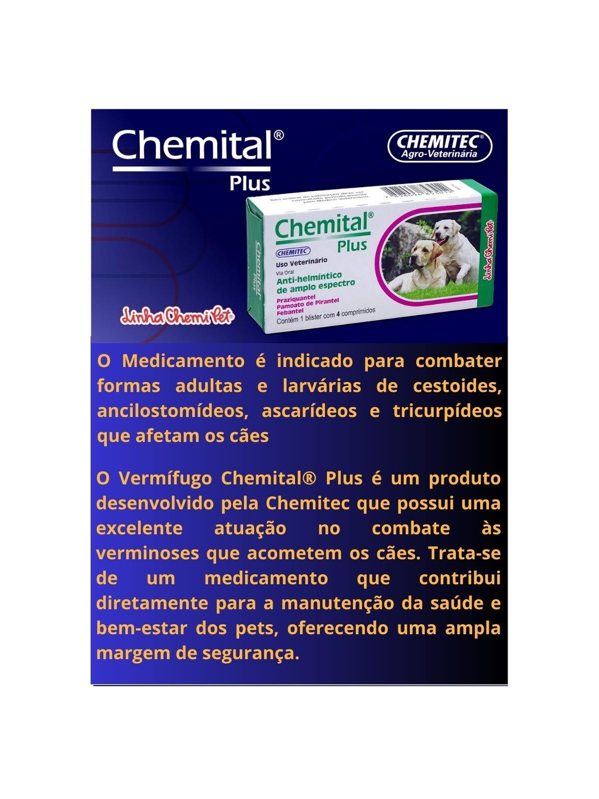 Vermífugo Chemital Plus para Cães - 4 Comprimidos - a partir de R$28,49