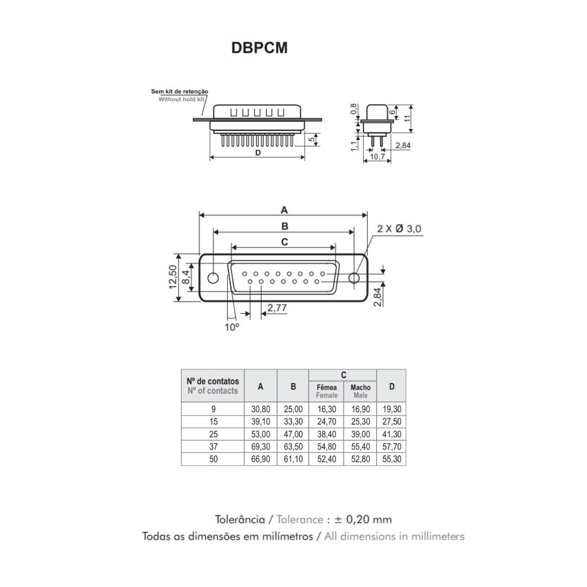 Comprar DBPCM-25K Conector DB Para PCI, 25 Vias Macho 180 Graus Com Kit ...