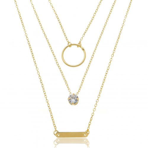 Comprar Colar triplo com círculo vazado ponto de luz em zircônia e ...