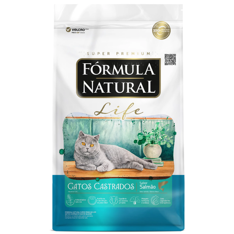 Ração Fórmula Natural Life para Gatos Castrados Sabor Salmão 10,1 Kg ...