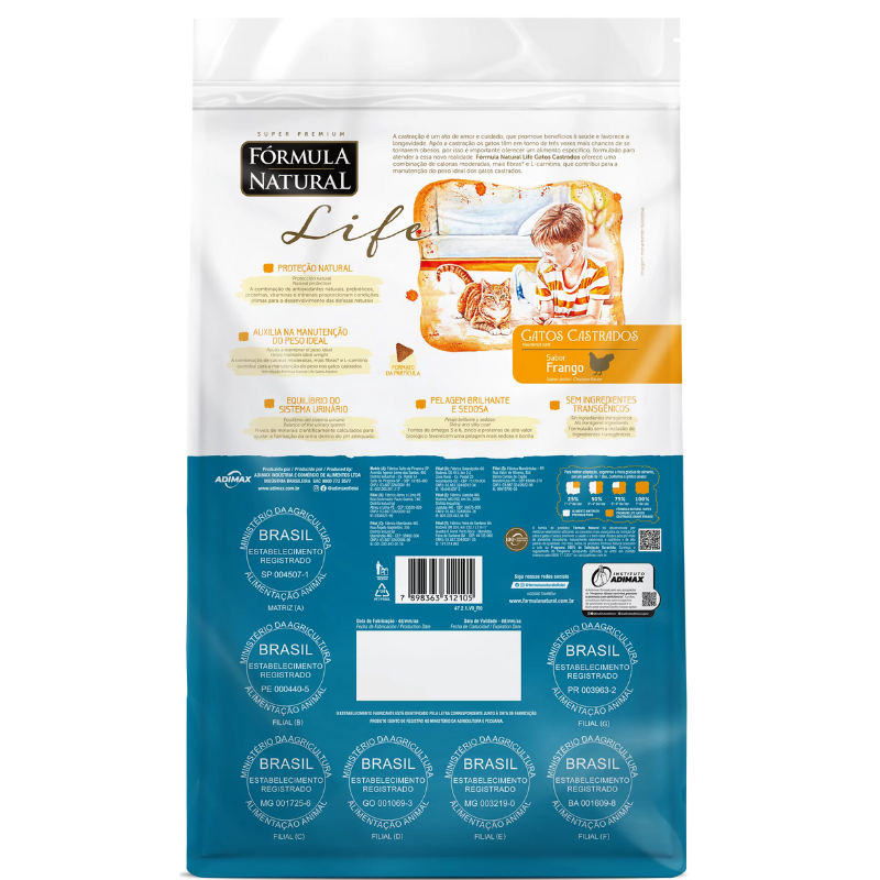 Ração Fórmula Natural Life para Gatos Castrados Sabor Frango 10,1 Kg ...