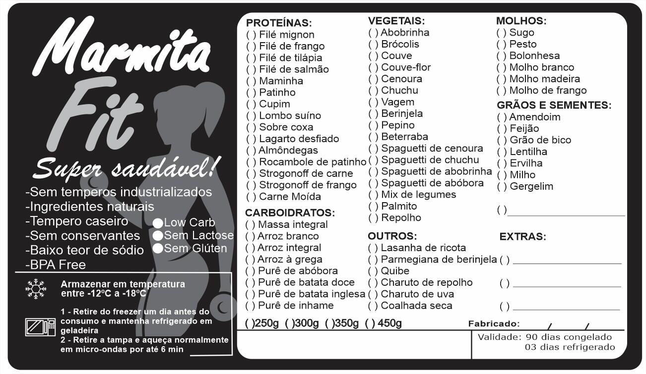 Comprar ETIQUETA MARMITA FIT PLÁSTICA 100x60 mm 1000 UNID COM CARDÁPIO ...