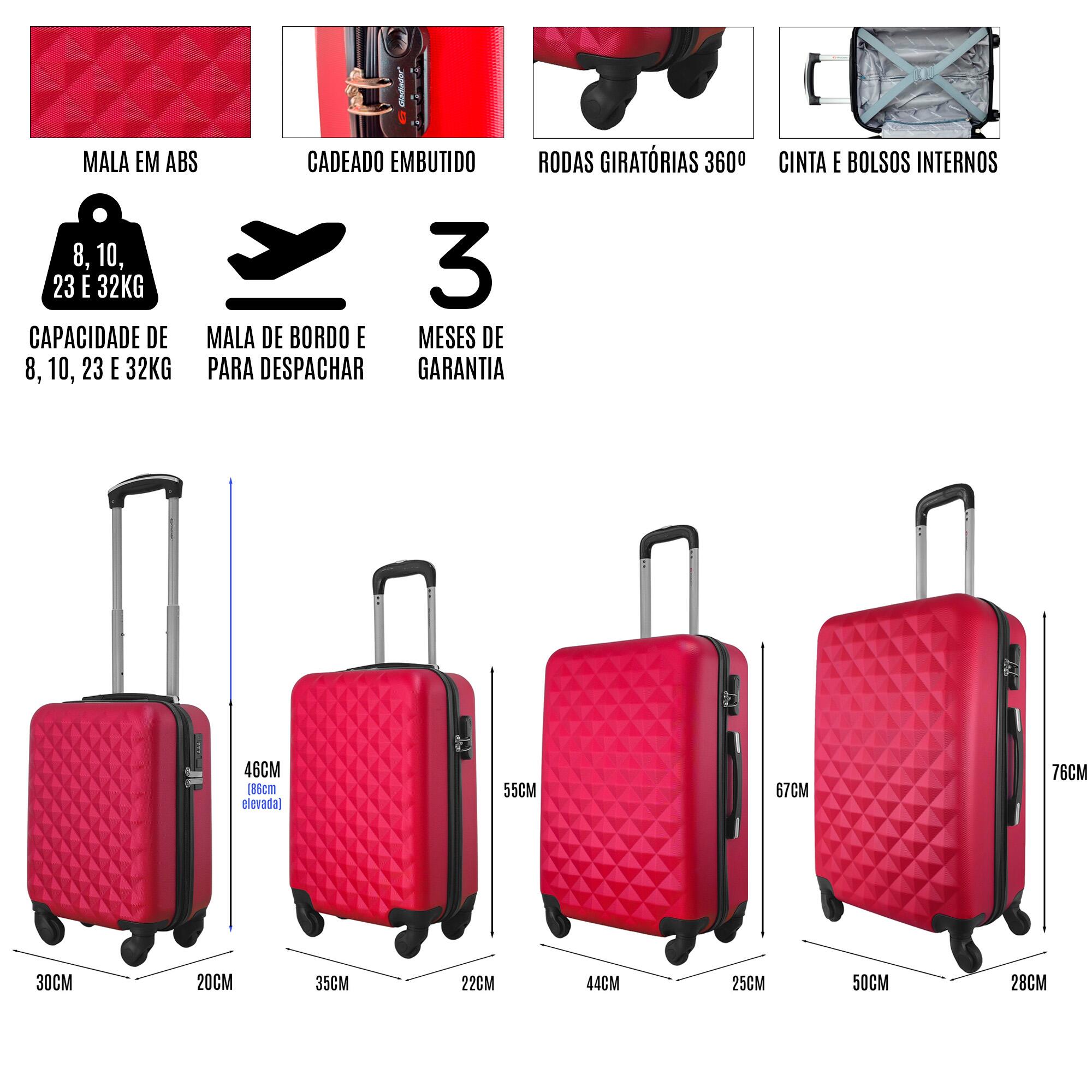 Comprar Conjunto 4 Malas Rígidas 360° Mala PP 8 kg Mala de bordo 10kg ...