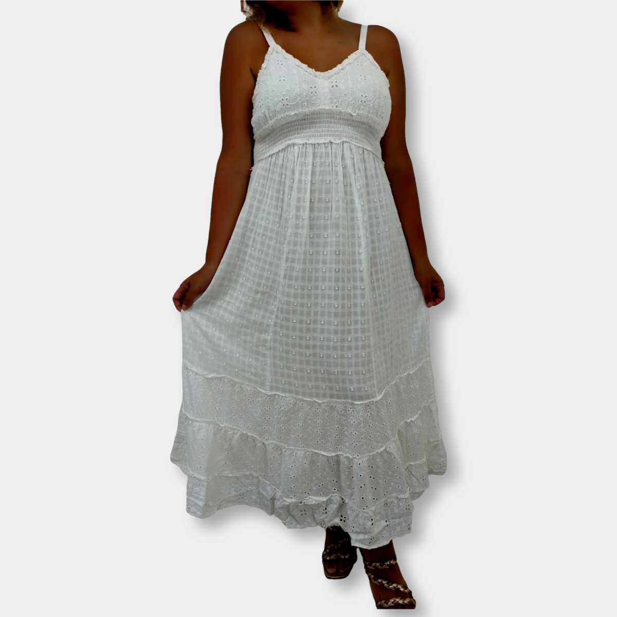 Vestido Longo Alça Branco Indiano com Renda e Lesi 21199 | Sarat Moda ...