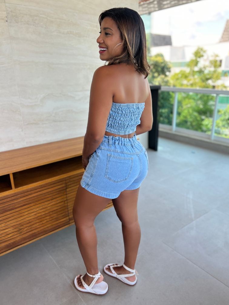 Comprar Conjunto Jeans Tomara Que Caia Joice (Short Saia + Cropped ...