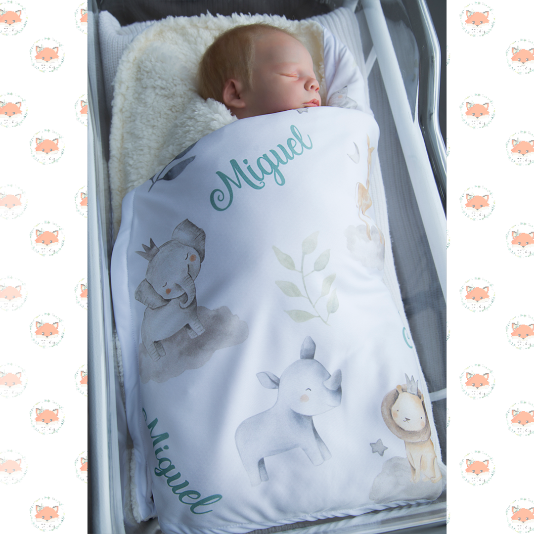 Comprar 001 - MANTA PARA BEBÊ PERSONALIZADA SAFARI AQUARELADO - de R$97 ...