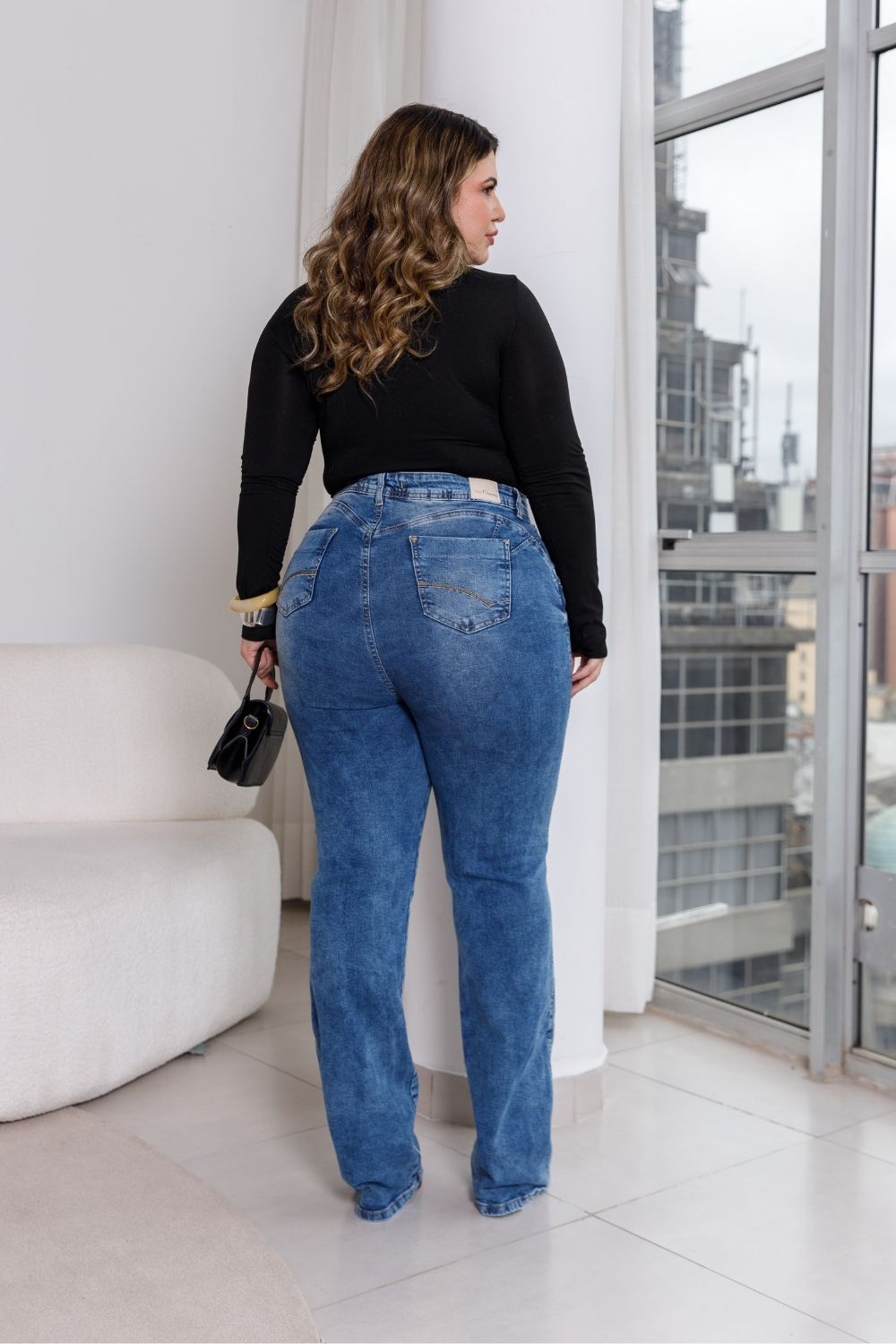 Comprar Calça Jeans Feminina Reta Plus Size Cintura Alta -Lavagem Sky ...