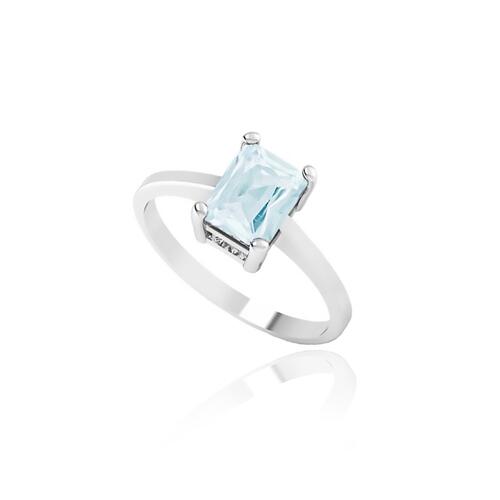 Comprar Anel Pedra Cristal Retangular Azul Claro - Flor do Sol: Acessórios em Prata 925