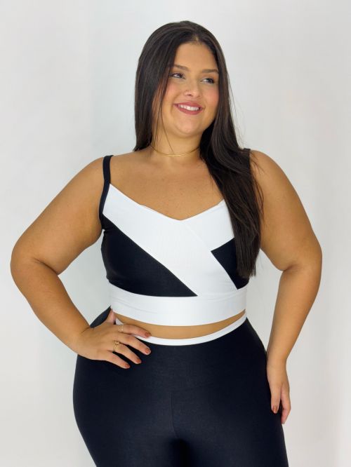 Comprar Conjunto Legging + Top Maitê Bicolor Preto/Branco- Plus Size ...