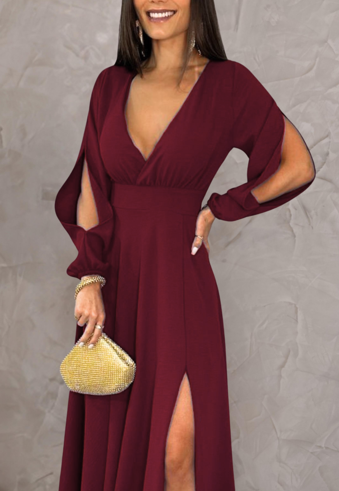 Vestido Longo Manga Longa Aberta Marsala Jade NM Nana marie - a partir ...