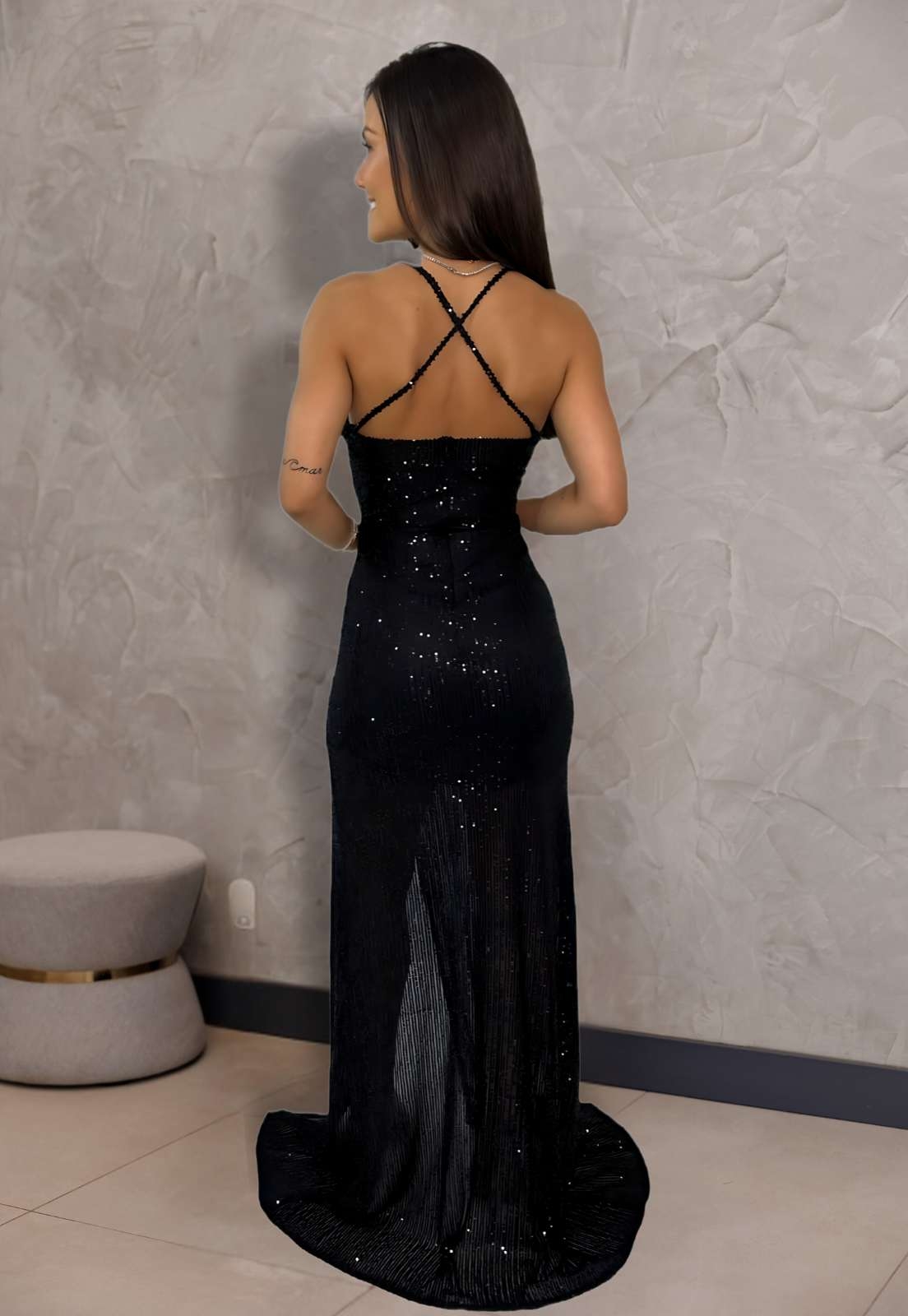 Vestido Longo de Paetês Preto Victória NM Nana Marie - a partir de R$174,60