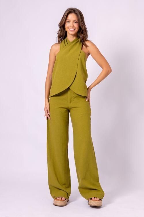 Calça Palma Linho- verde | Bruna Paz Brand