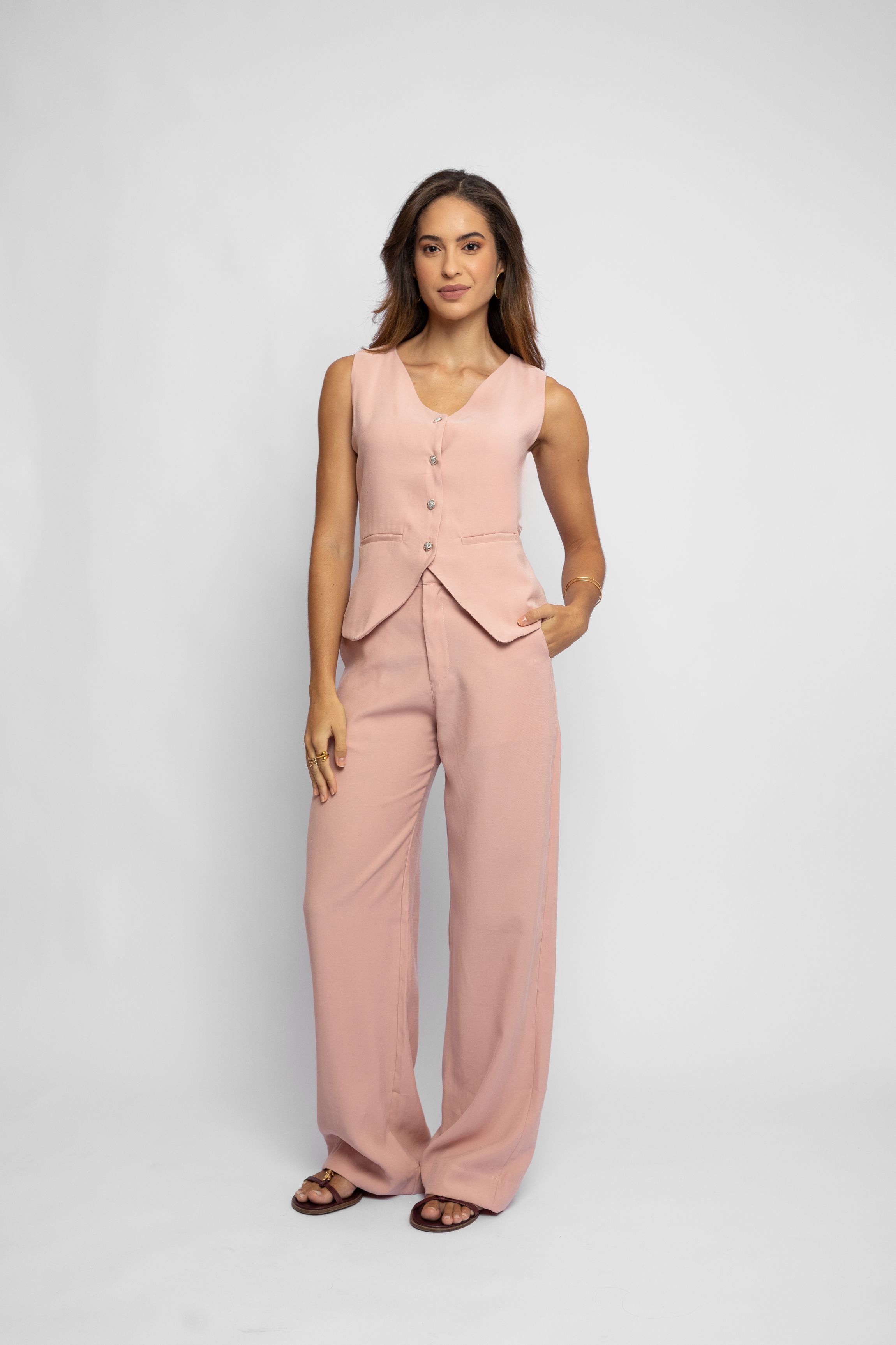 Colete Carol Rosa Chá - Elegância e Conforto