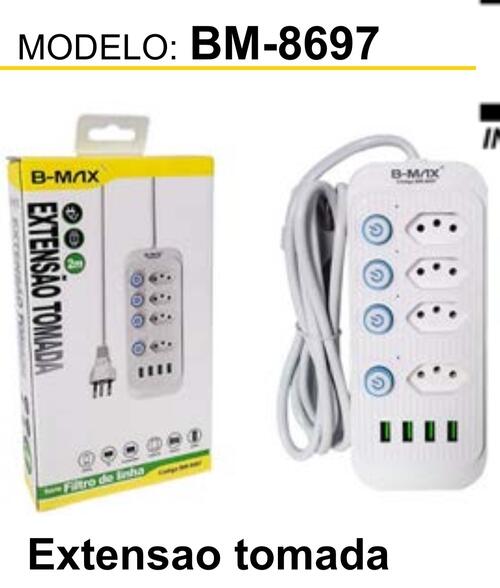 Comprar Filtro de Linha Extensão 2 Metros 4 Tomadas e 4 USB B-Max BM-8697 - R$35,00 - JUNTO ...