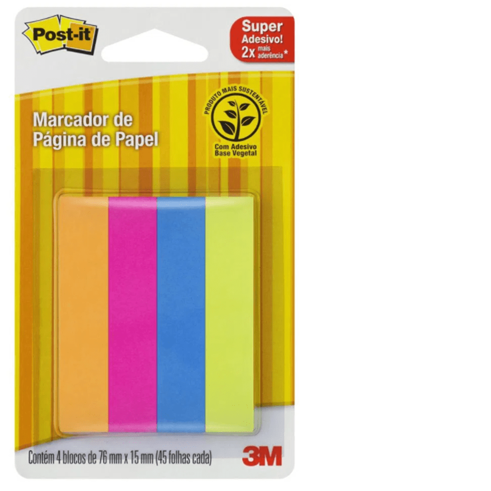 Post-it Marcador de Pagina de Papel 76x15mm 4 blocos com 45 folhas 3M ...