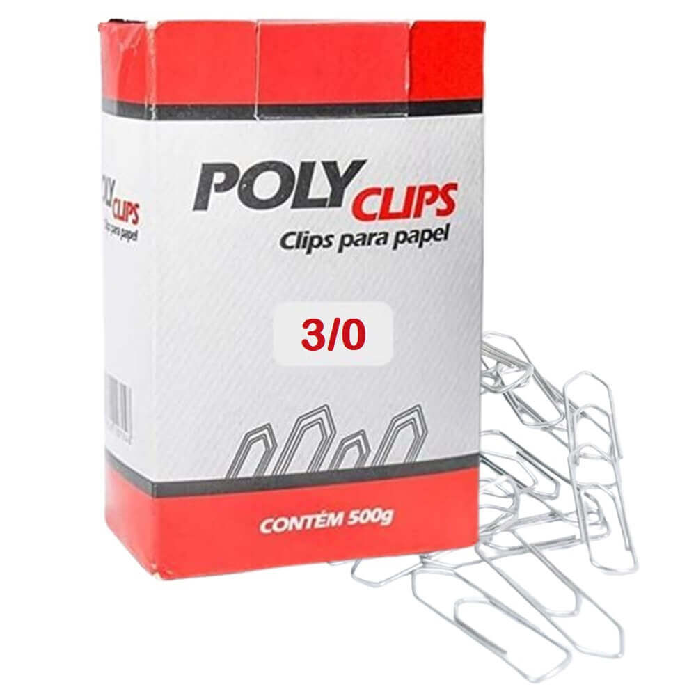 Clips para Papel N 3/0 Galvanizado Caixa com 500g - Polyclips - R$24,25