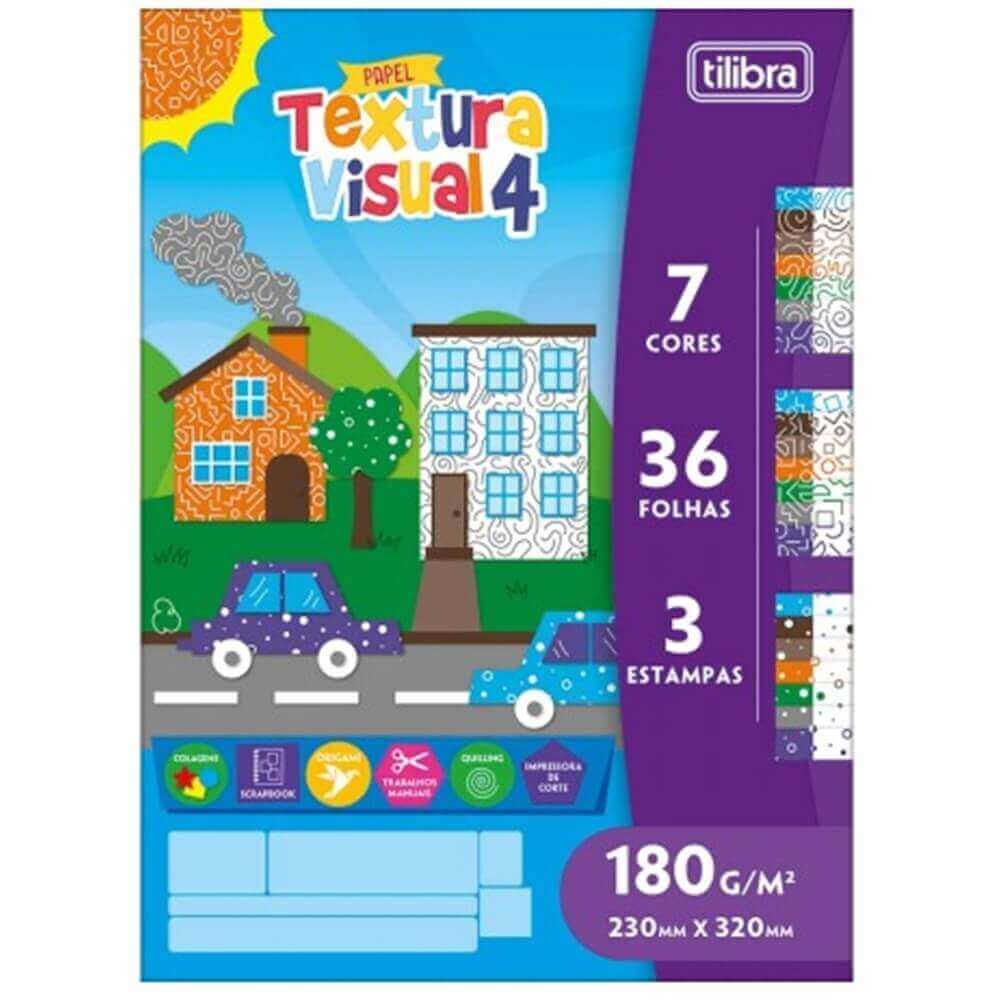Bloco Textura Visual 4 A4+ com 7 Cores 3 Estampas 36 Folhas 180g - Tilibra