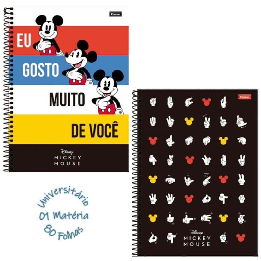 Caderno Universitario Mickey Mouse Espiral Capa Dura 80 Folhas - Foroni ...