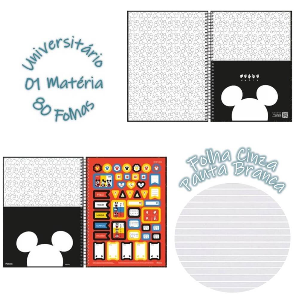 Caderno Universitario Mickey Mouse Espiral Capa Dura 80 Folhas - Foroni ...
