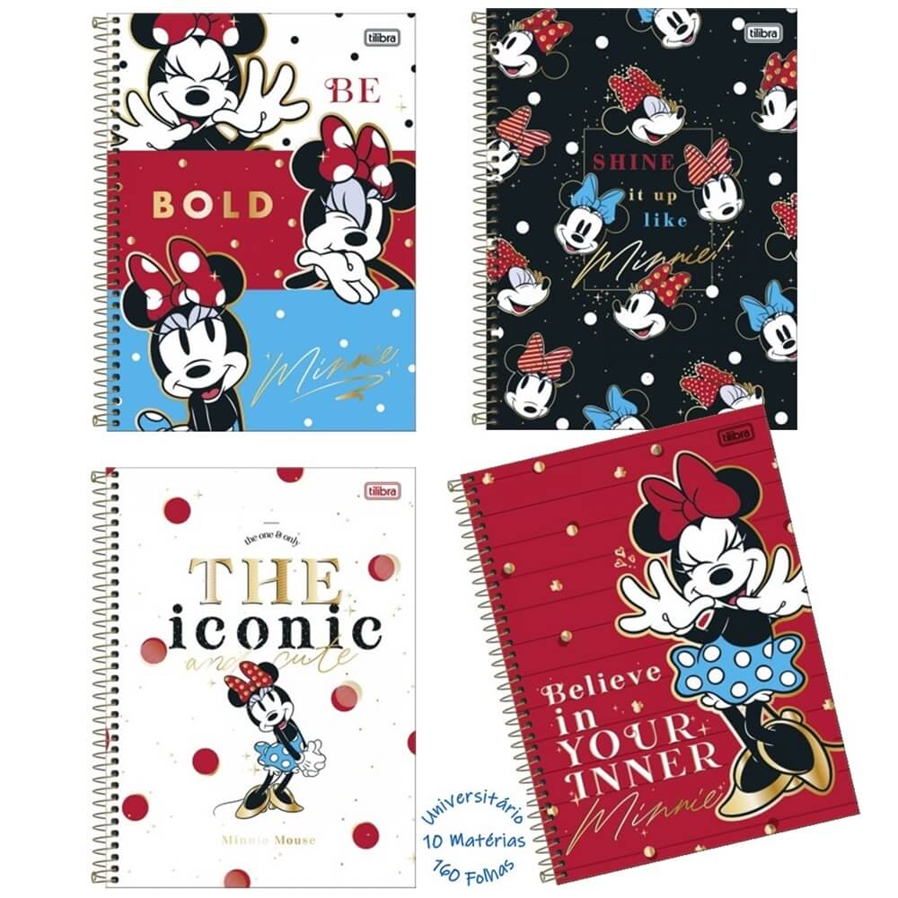 Caderno Universitario Minnie Mouse 10 Materias Espiral Capa Dura 160 ...