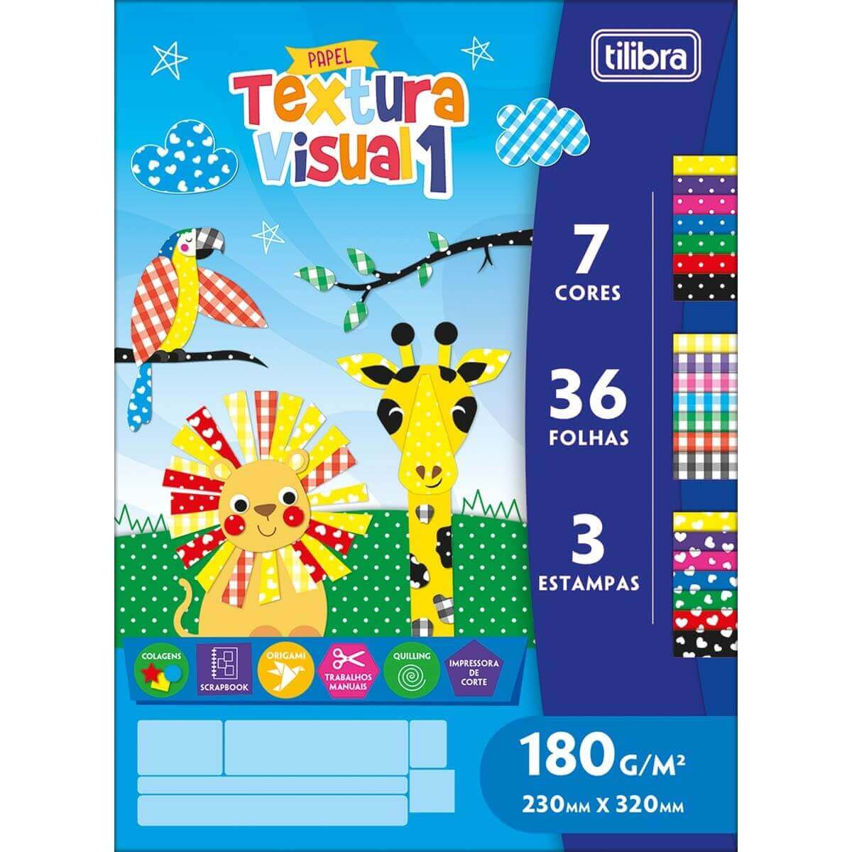 Bloco Textura Visual 1 A4+ com 7 Cores 3 Estampas 36 Folhas 180g - Tilibra
