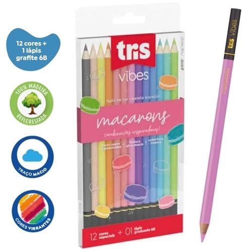 Lapis de Cor Vibes Tons Macarons 12 Cores + 1 Lapis 6B - Tris - R$34,05