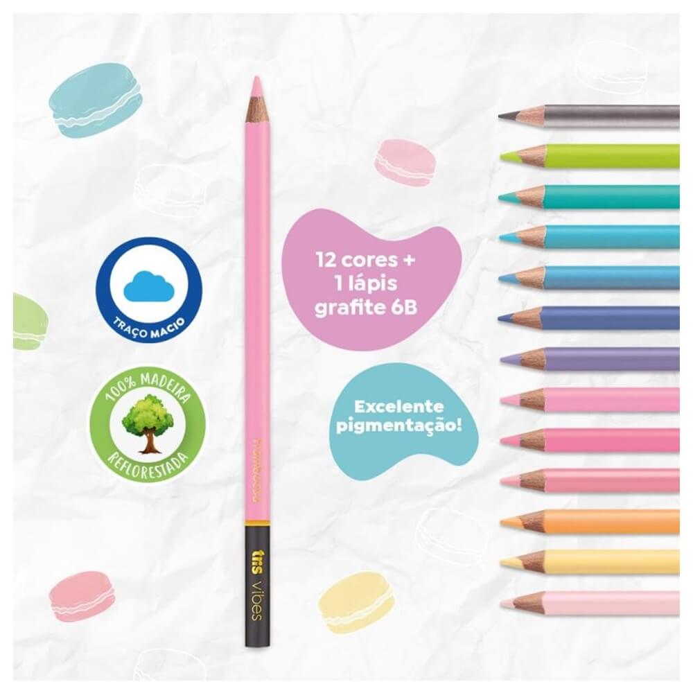 Lapis de Cor Vibes Tons Macarons 12 Cores + 1 Lapis 6B - Tris - R$34,05