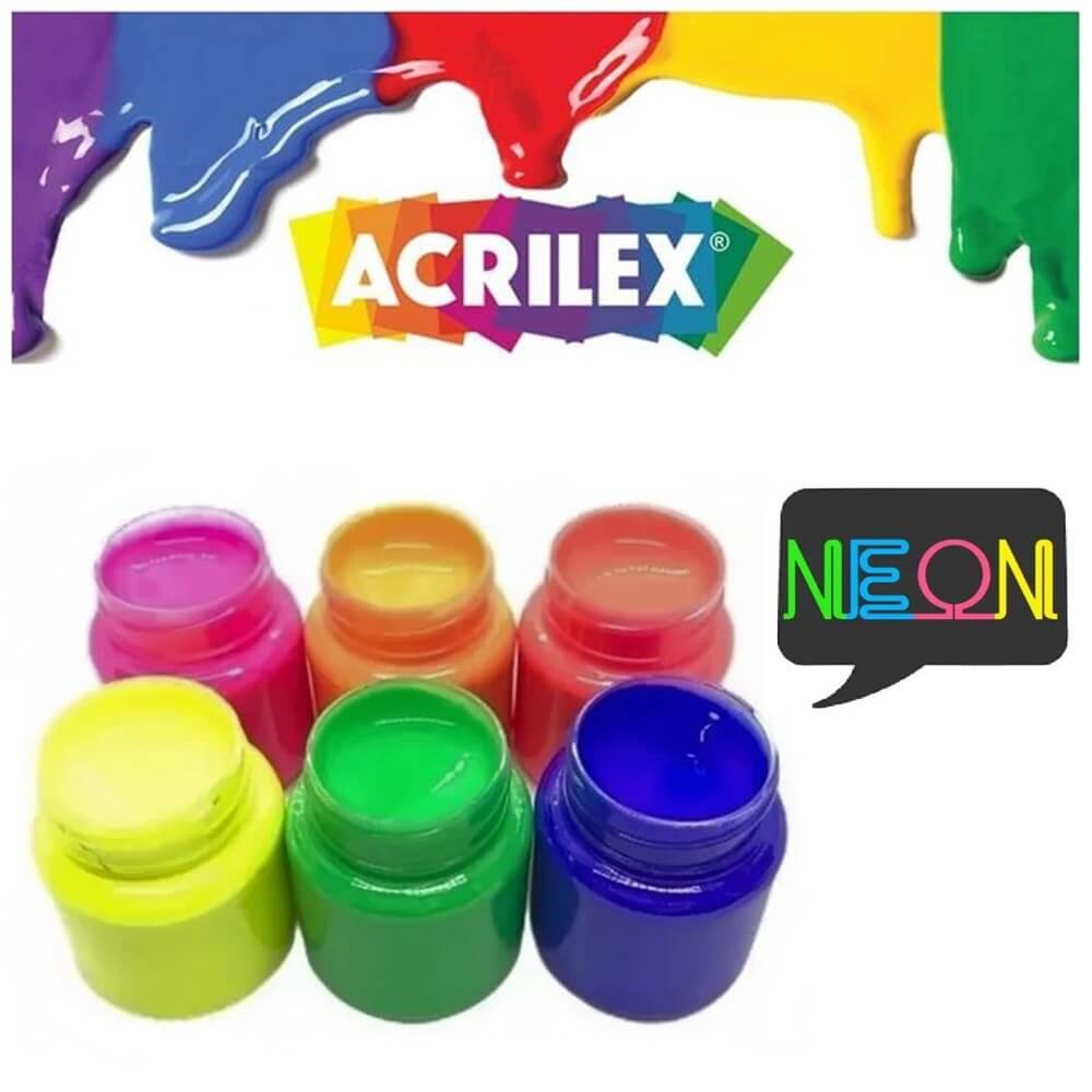 Tempera Tinta Guache Neon 15ml com 6 Cores - Acrilex - R$11,65