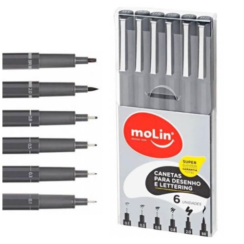 Caneta Artistica Para Desenho e Lettering Com 6 Unidades - Molin - R$58,65