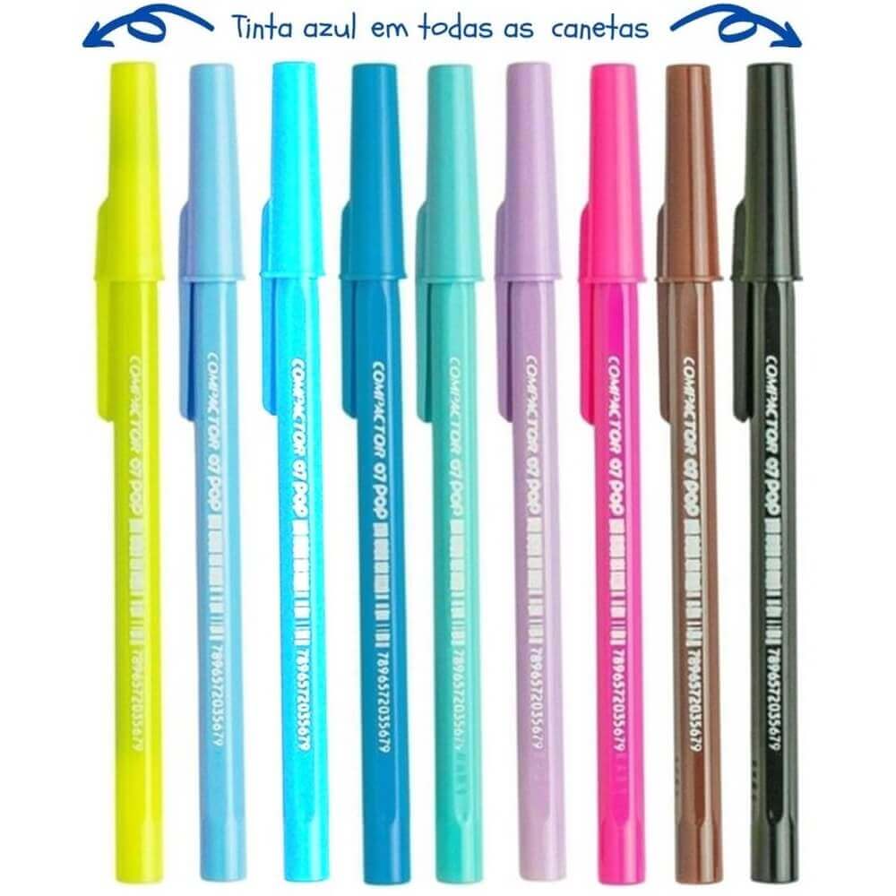 Caneta Esferografica 07 Pop com Tinta Azul - Compactor