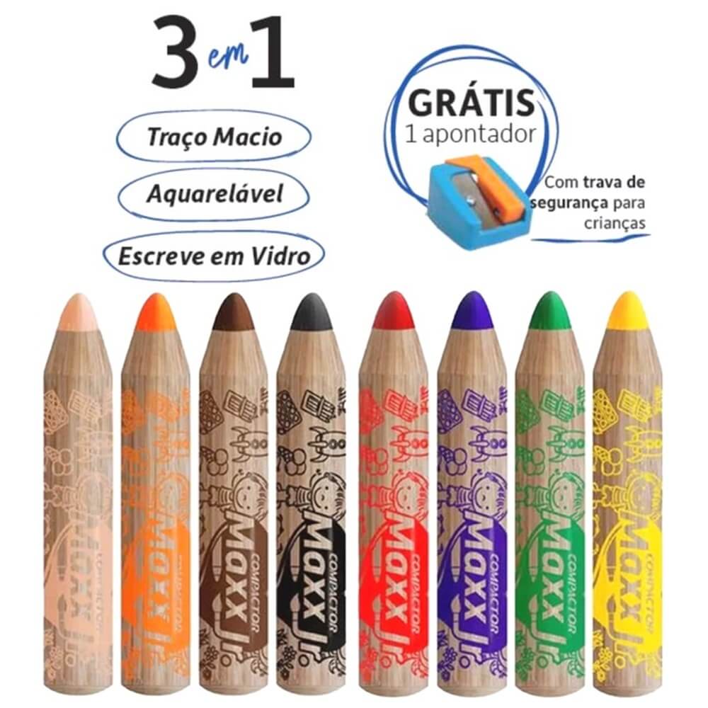 Lapis De Cor Jumbo Maxx Jr Com 8 Cores - Compactor