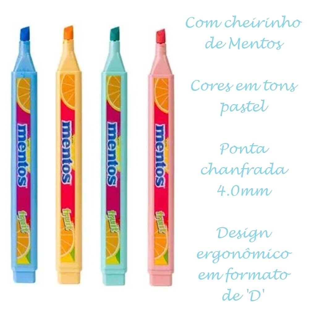 Marca Texto Mentos Pastel Perfumado 4 Cores - Compactor - R$12,35