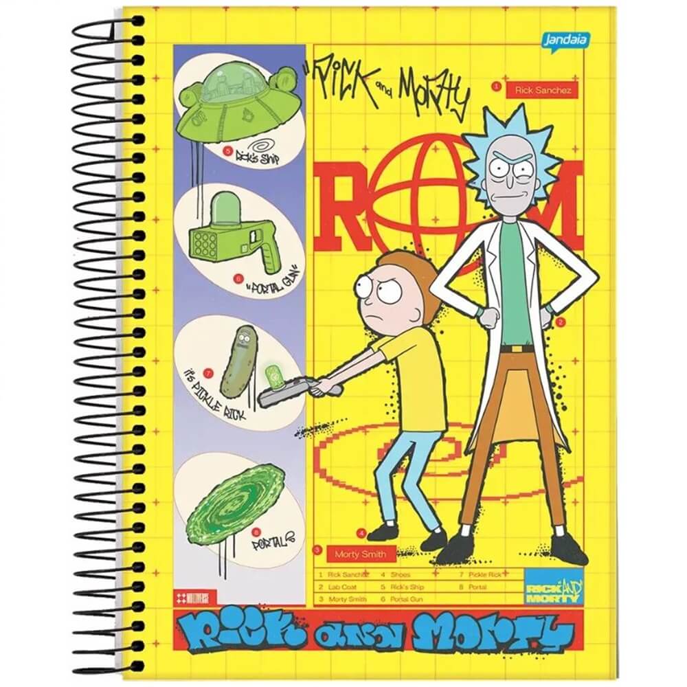 Caderno Universitario Rick and Morty 10 Materias Espiral Capa Dura 160 Folhas - Jandaia