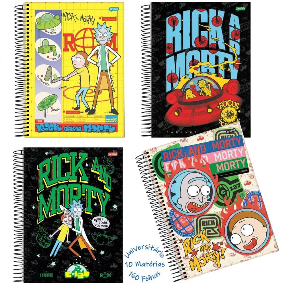 Caderno Universitario Rick and Morty 10 Materias Espiral Capa Dura 160 Folhas - Jandaia