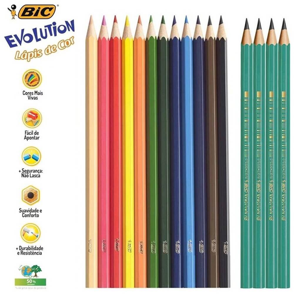 Lapis de Cor Bic Evolution 12 Cores + 4 Lapis Preto Evolution - Bic