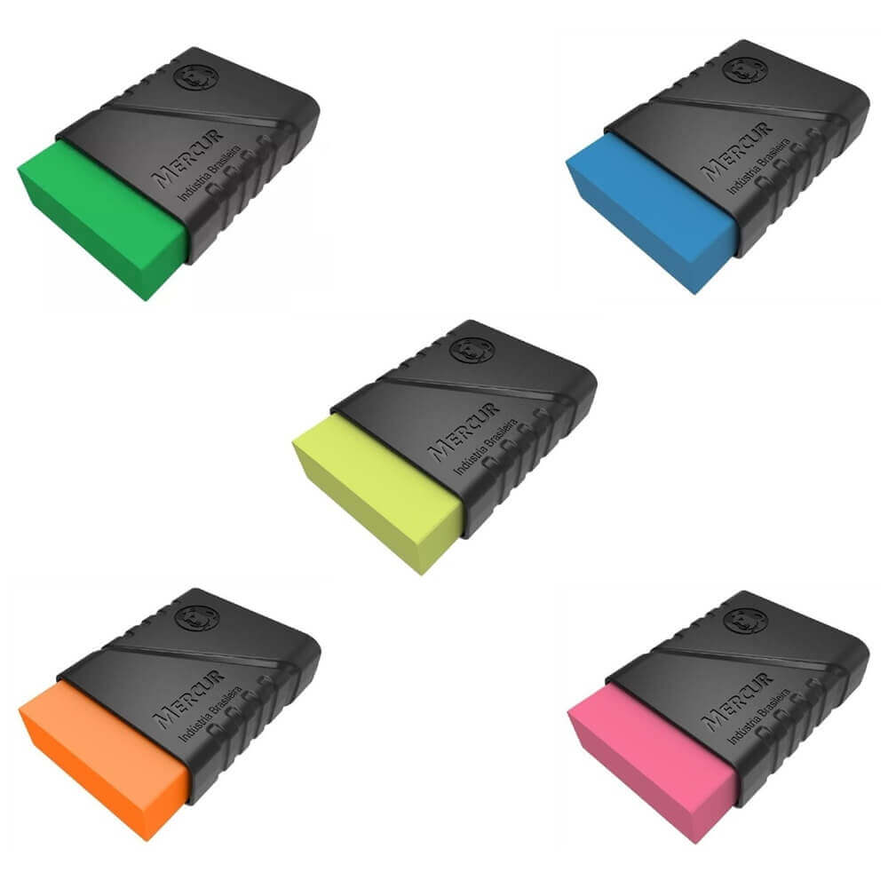 Borracha Escolar Neon com Capa Plastica - Mercur - a partir de R$6,41