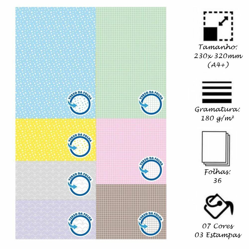 Bloco Textura Visual 3 A4+ com 7 Cores 3 Estampas 36 Folhas 180g - Tilibra - R$26,91