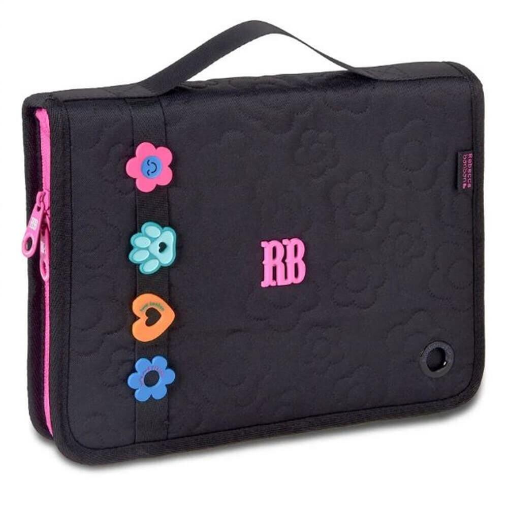 Estojo Fichario Rebecca Bonbon 96 Pens Flower Power PRETO - Clio - R$69,70