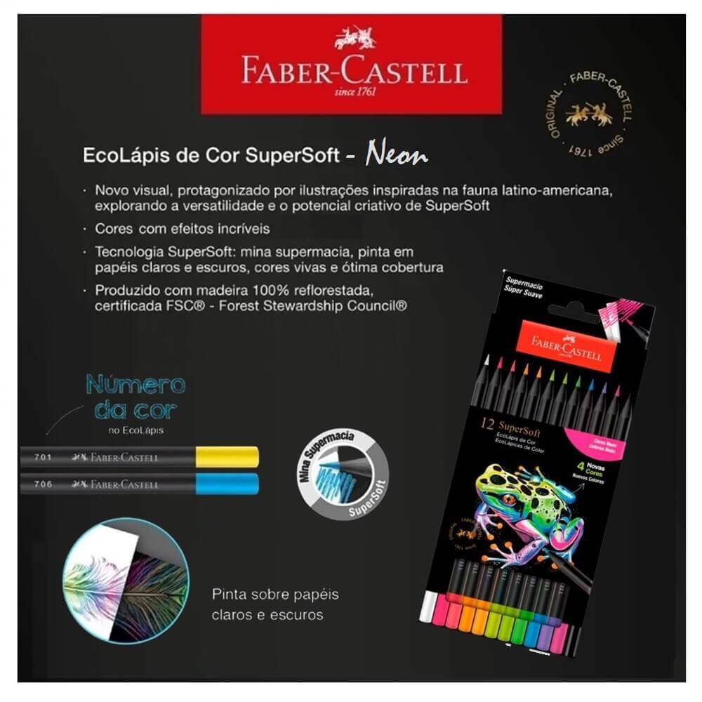 Ecolapis de Cor Supersoft com 12 Cores Neon - Faber-Castell - a partir ...
