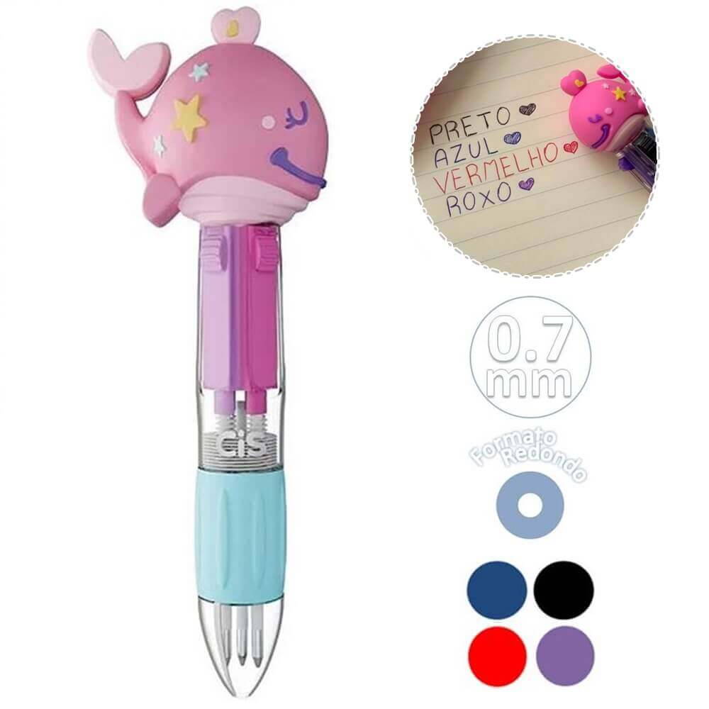 Caneta Esferografica CIS Fun Mini 4x1 Retratil 0.7mm com 4 cores - Cis ...