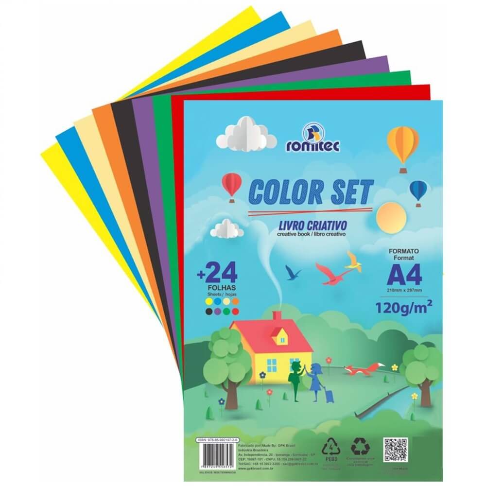 Livro Criativo Color Set A4 com 24 Folhas e 8 Cores 120g - Romitec