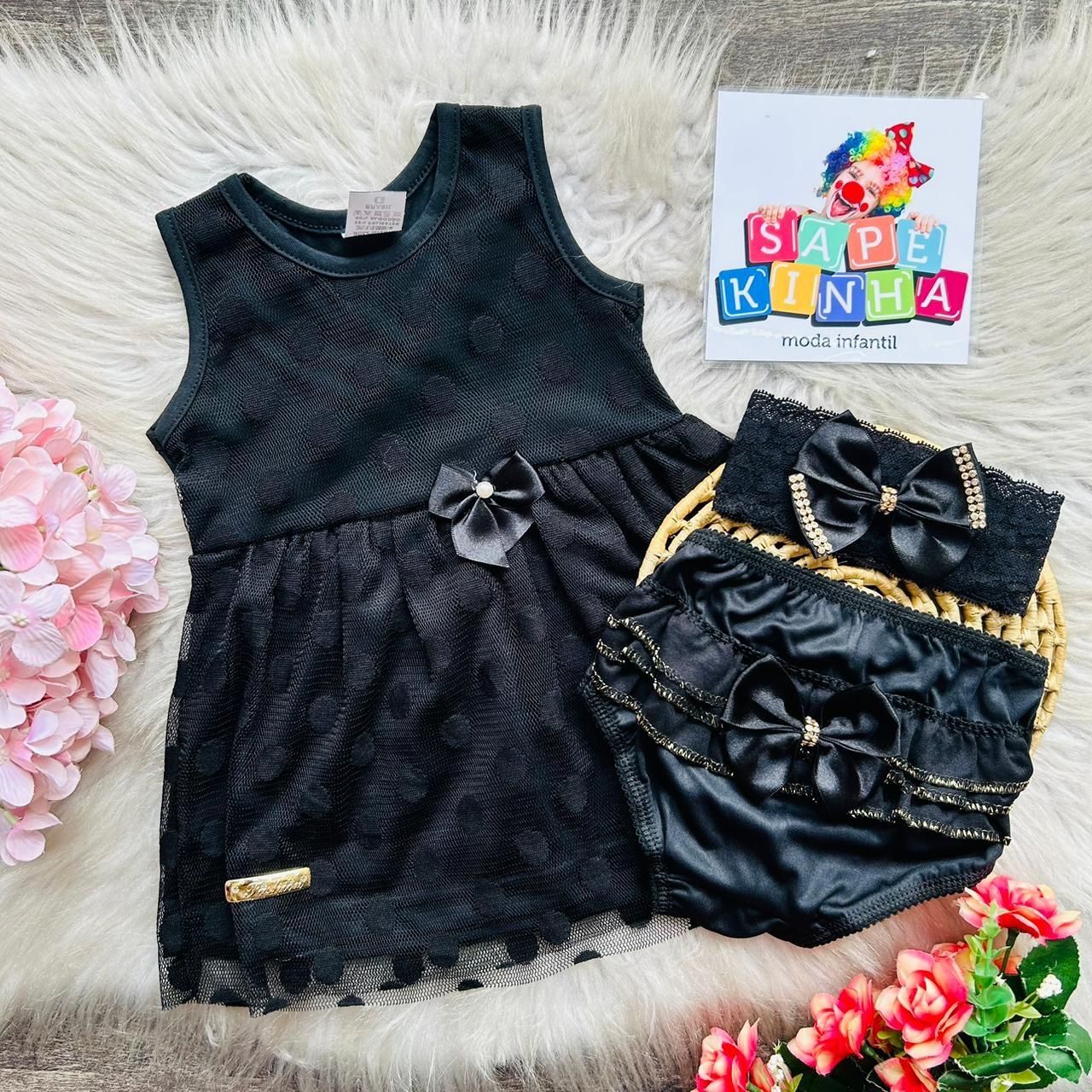 Kit Vestido de Tule, Calcinha e Faixa Preto