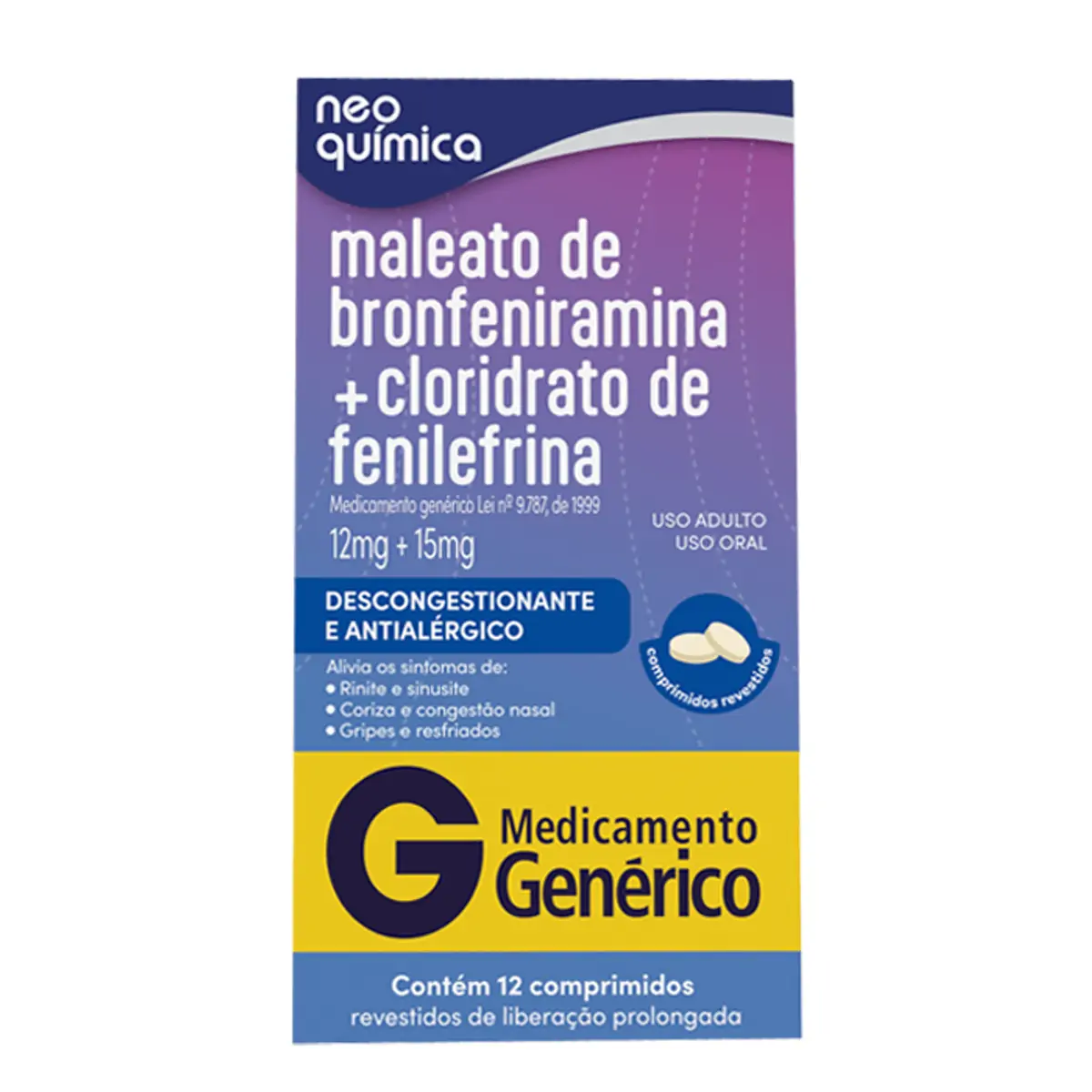 Comprar BRONFENIRAMINA+FENILEFRINA C12 CPR NEO QUIMICA - R$28,20